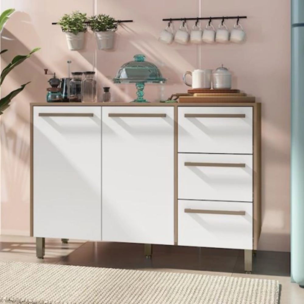 Balcão Madine Marina 2 Portas 3 Gavetas Montana/Branco – Rede Unilar HS Móveis